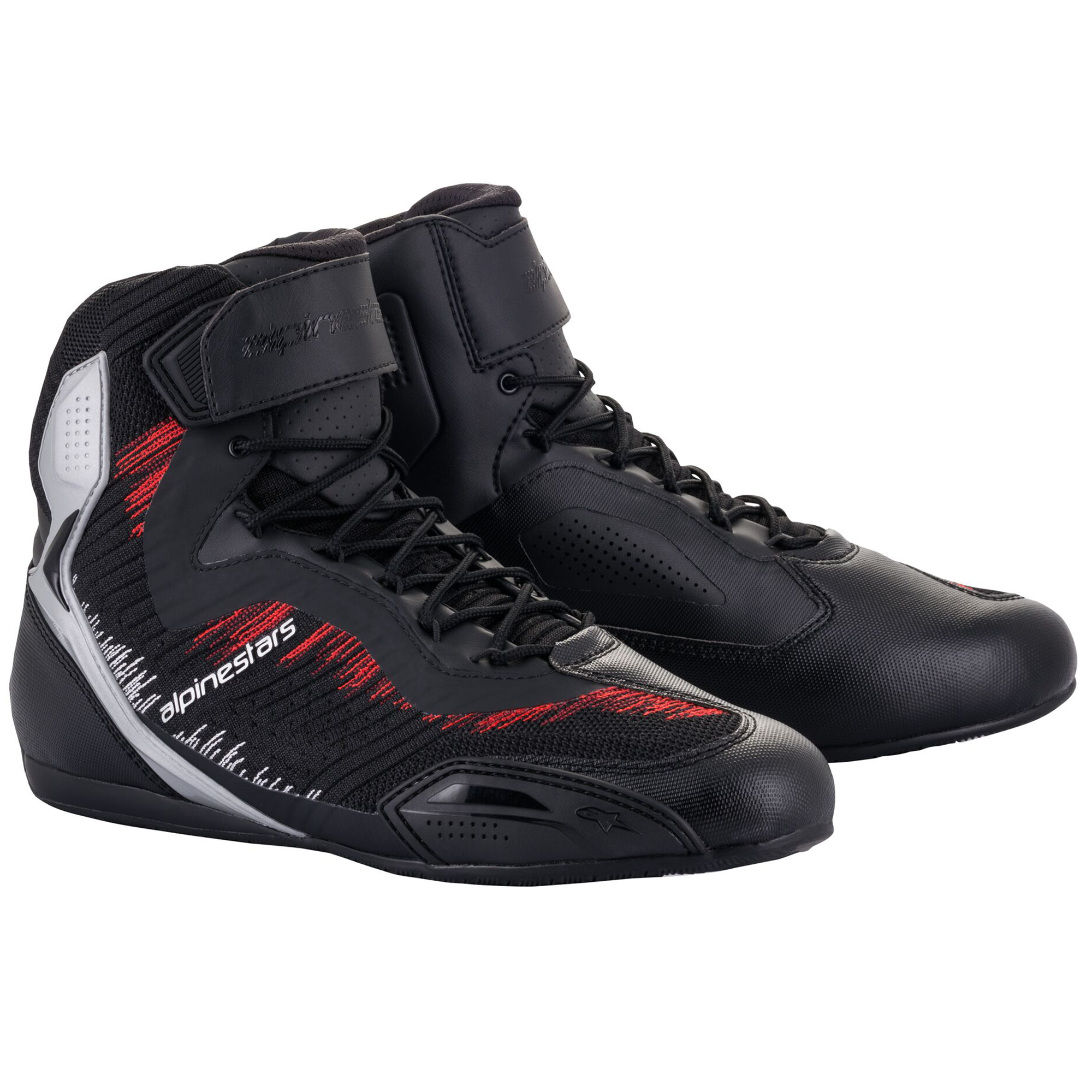 Alpinestars Faster-3 Ride Knit Motorcycle Shoes Black/Silver/Bright Red ...