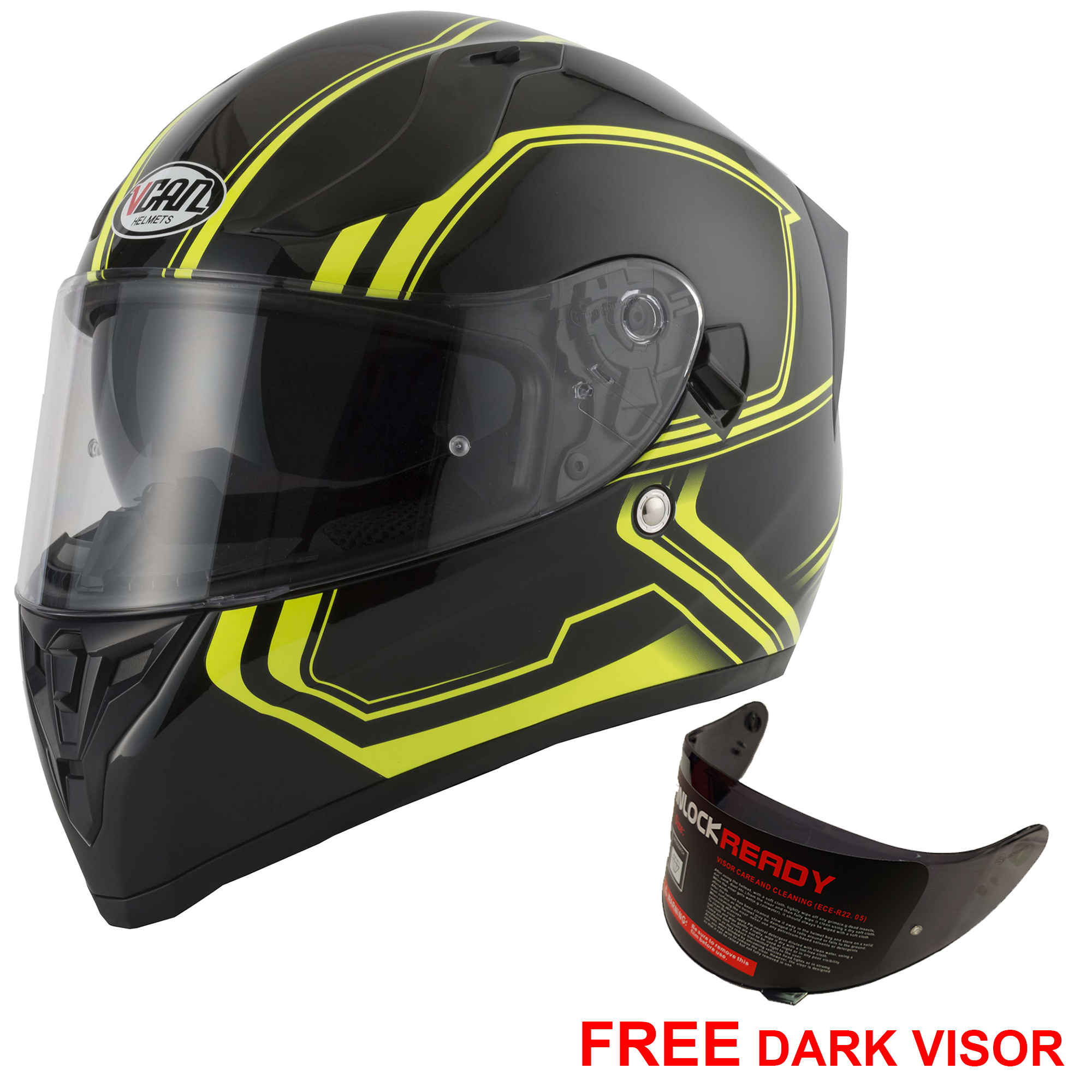 Vcan V128 Motorcycle Motorbike Helmet - Tracer Flo Yellow - Free Dark ...