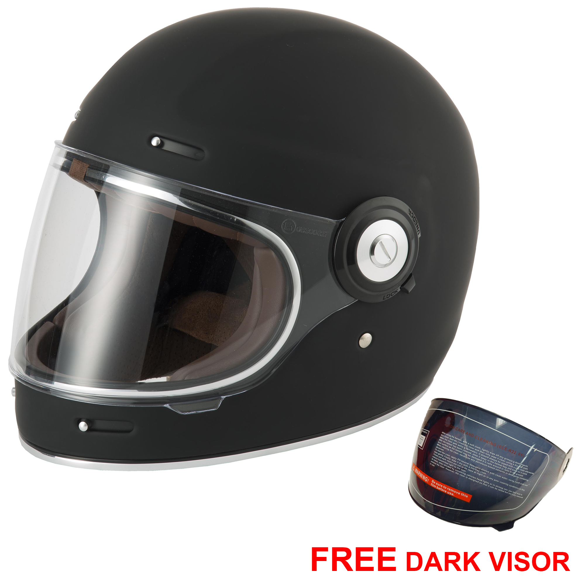 Vcan V135 Retro - Motorcycle Motorbike Helmet - Matt Black - Free Dark ...