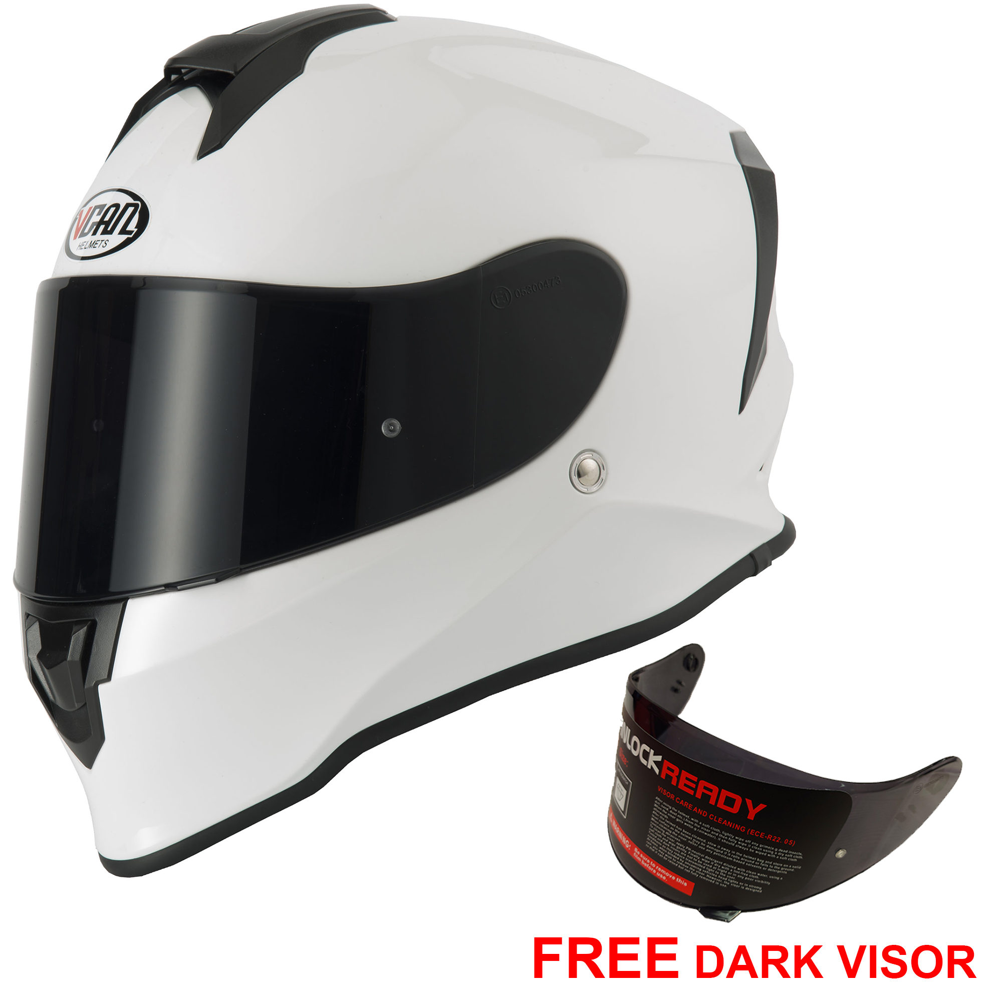 Vcan V151 Motorcycle Motorbike Helmet - Gloss White - Free Dark Visor ...